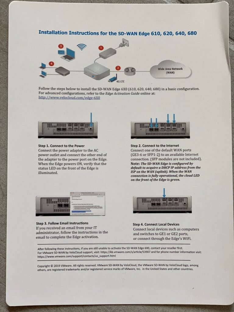VMware VeloCloud Edge 620 SD-WAN WFH Setup - VMscrub